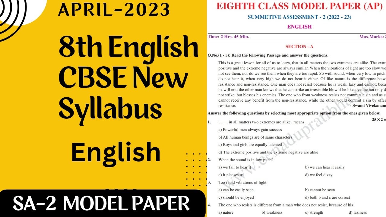 ️💐AP 8th Class English CBSE New Syllabus SA-2 Model paper for 80 Marks ...