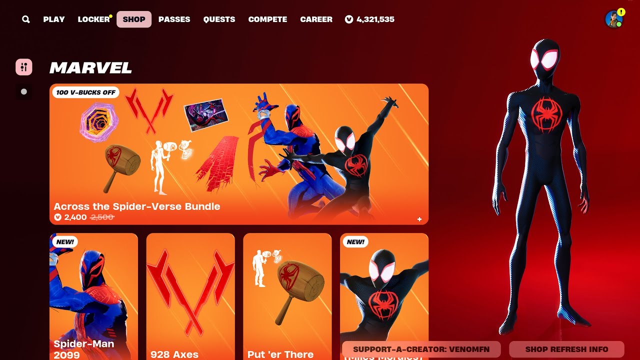 Across the Spider-Verse & Spider-Gang Bundles Fortnite Item Shop ...