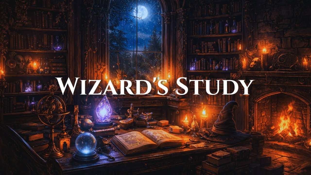 Wizard Study at Night 🔮 Cozy Fantasy Fireplace | Relax • Study • Sleep - YouTube