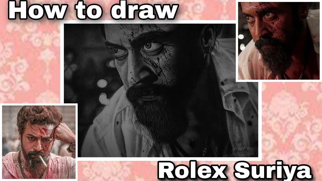 How to draw 😎Vikram Rolex😎 Suriya Portrait, (king of painting Preet raj ...
