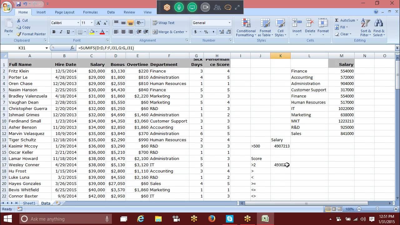 Sumif,sumifs,count if and more formulas in excel Call - +91 8826828093 - YouTube