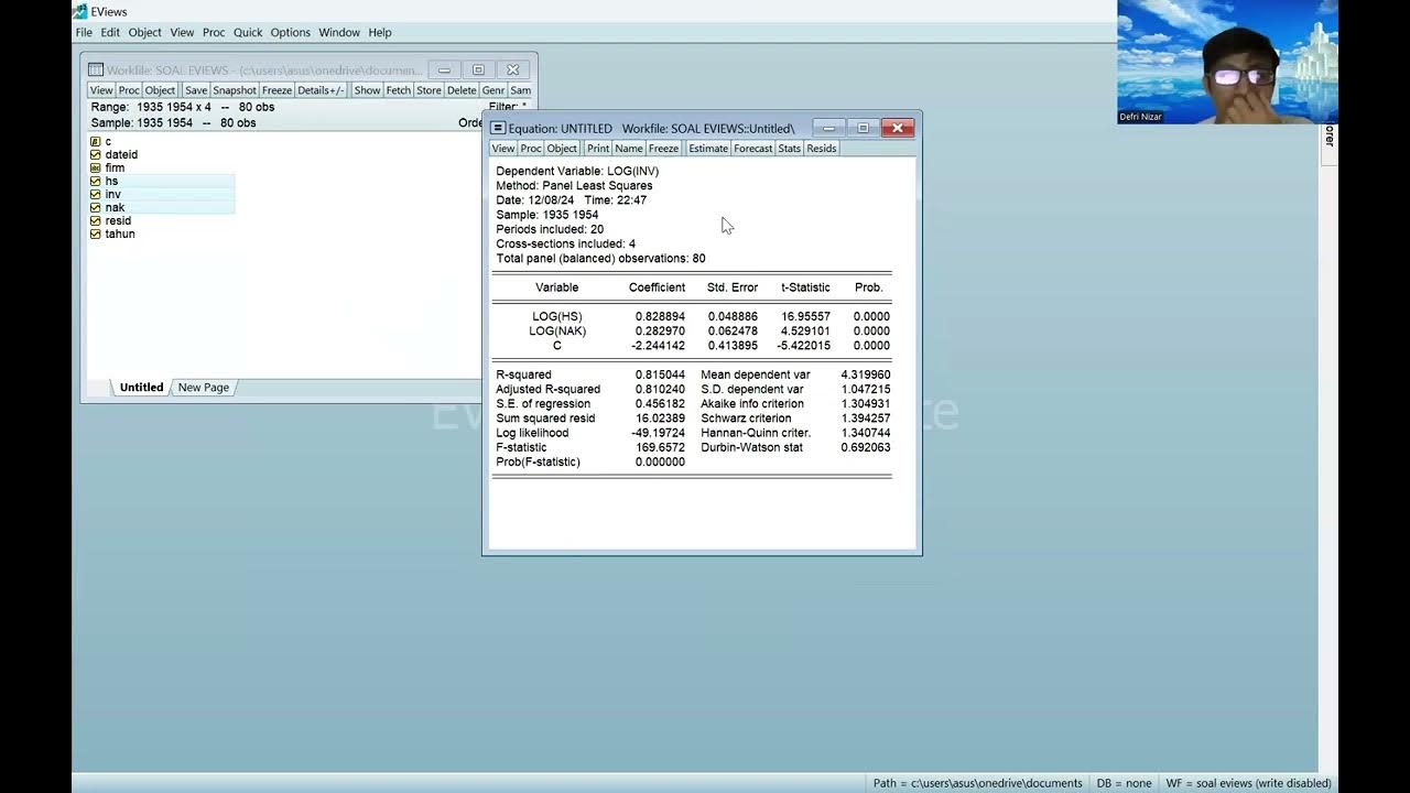 Tutorial Aplikasi Eviews | Regresi Data Panel (Common Effect, Fixed Effect, & Random Effect ...