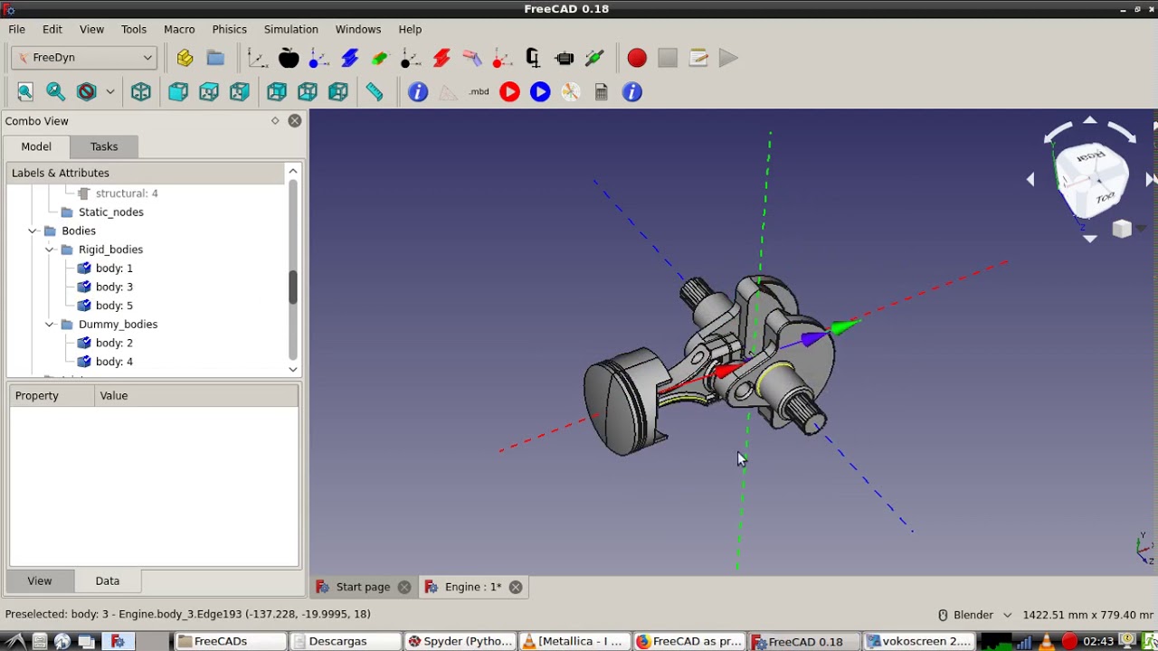 FreeCAD + MBDyn, using arrows to visualize forces - YouTube