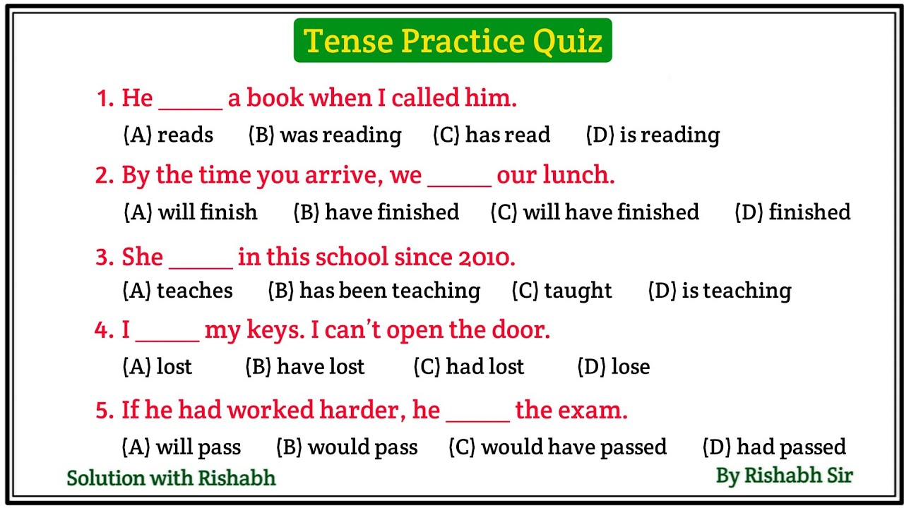 Tense practice test | Tense practice questions ssc | Tense in english ...