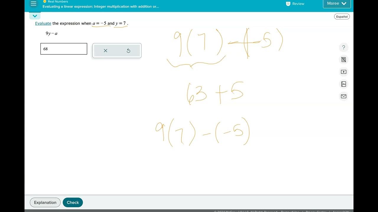 Evaluating a linear expression: Integer multiplication with addition or subtraction - YouTube