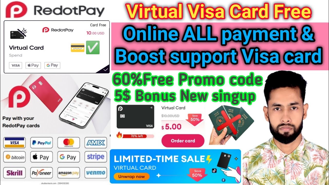 Free Redotpay virtual visa card promo code 50% offer 5$ Bonus 2024 ...