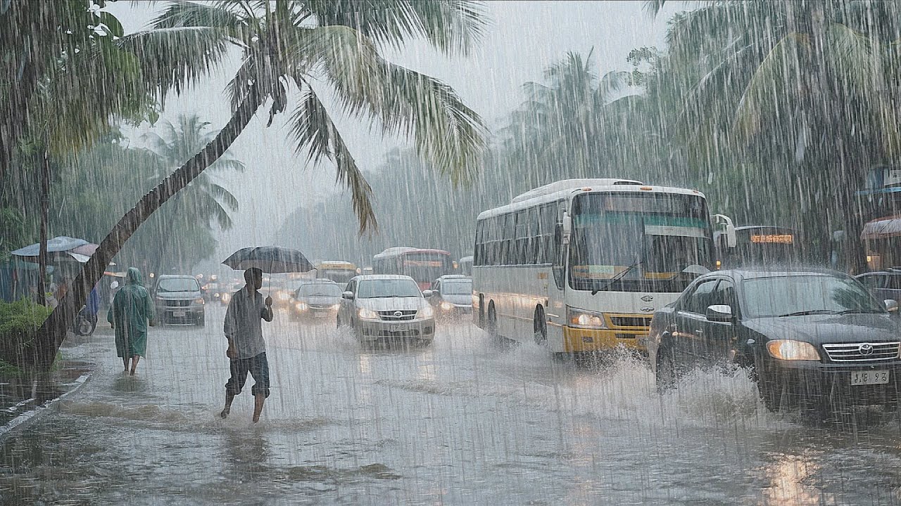 Heavy Rain on Busy City Streets 🌧️ Walking in Heavy Rain | Rain Sounds ...