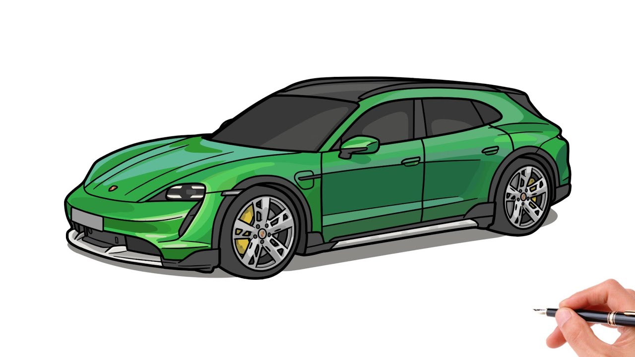 How to draw a PORSCHE TAYCAN CROSS TURISMO / drawing porsche taycan ...