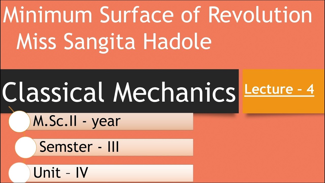 lecture 04 ,M Sc II , Sem III, Classical Mechanics ,minimum surface of ...