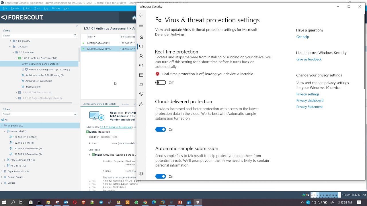 12 Forescout Lab - Remediation - AV Not Running - Action Start AV - YouTube