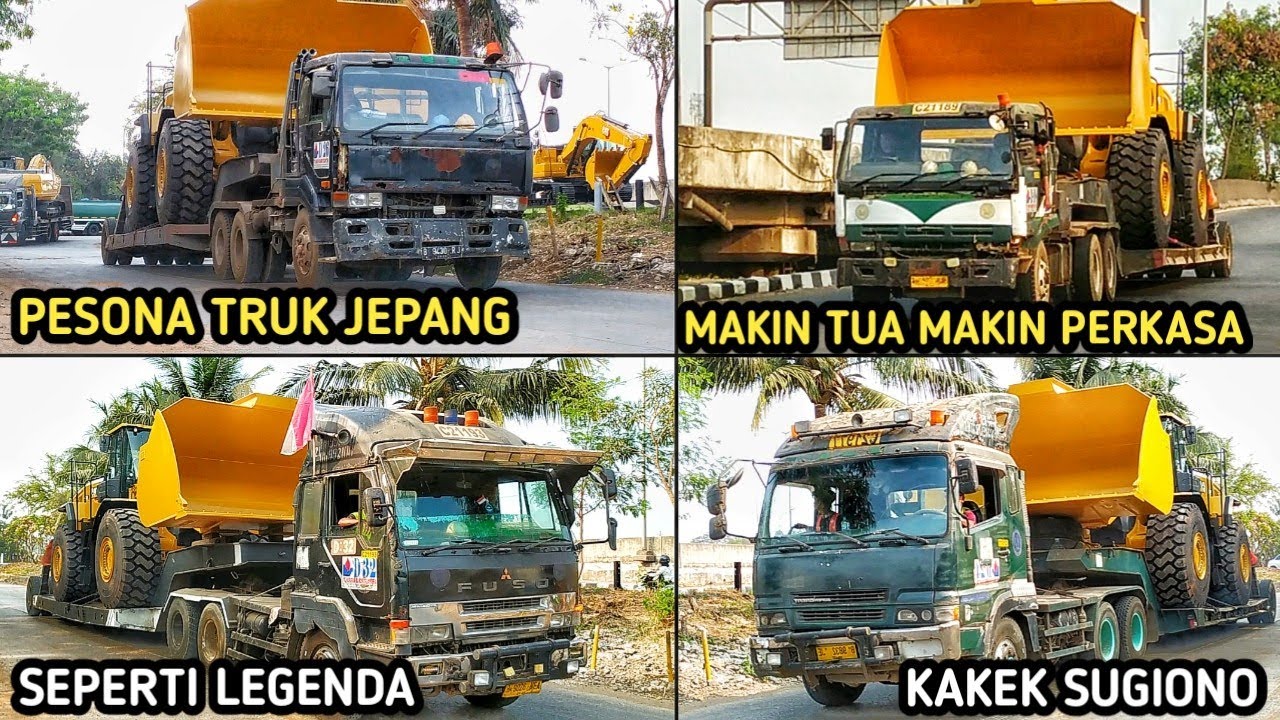 KONVOI TRUK TRAILER MUATAN WHEEL LOADER CATERPILLAR. TRUK JEPANG TUA PT ...
