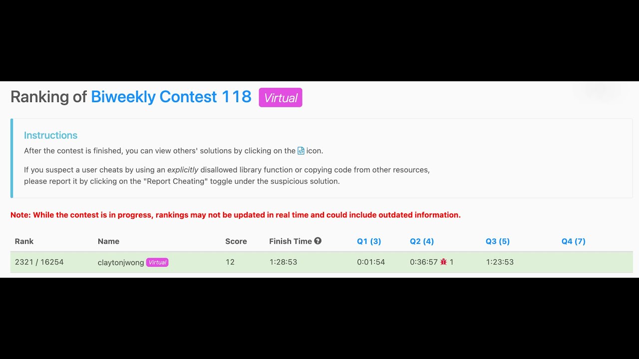 Leetcode Bi Weekly Contest 118 2323 16254 Virtual Youtube