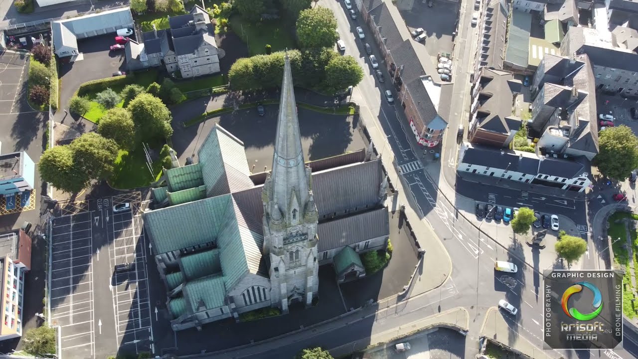 Over the St. John Cathedral Limerick and Sarsfield's monument - YouTube