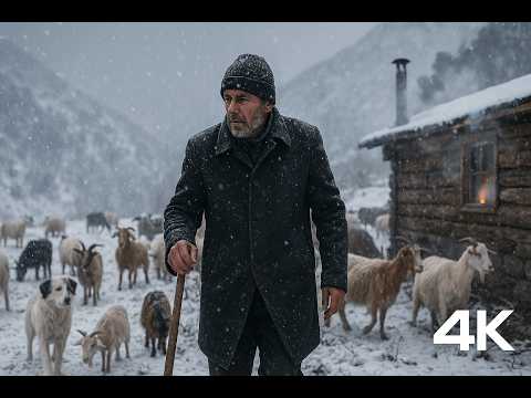 Karlı Dağlarda Zorlu Kış | Çoban, Keçiler ve Köpeklerle Doğada 4K Sessiz Huzur