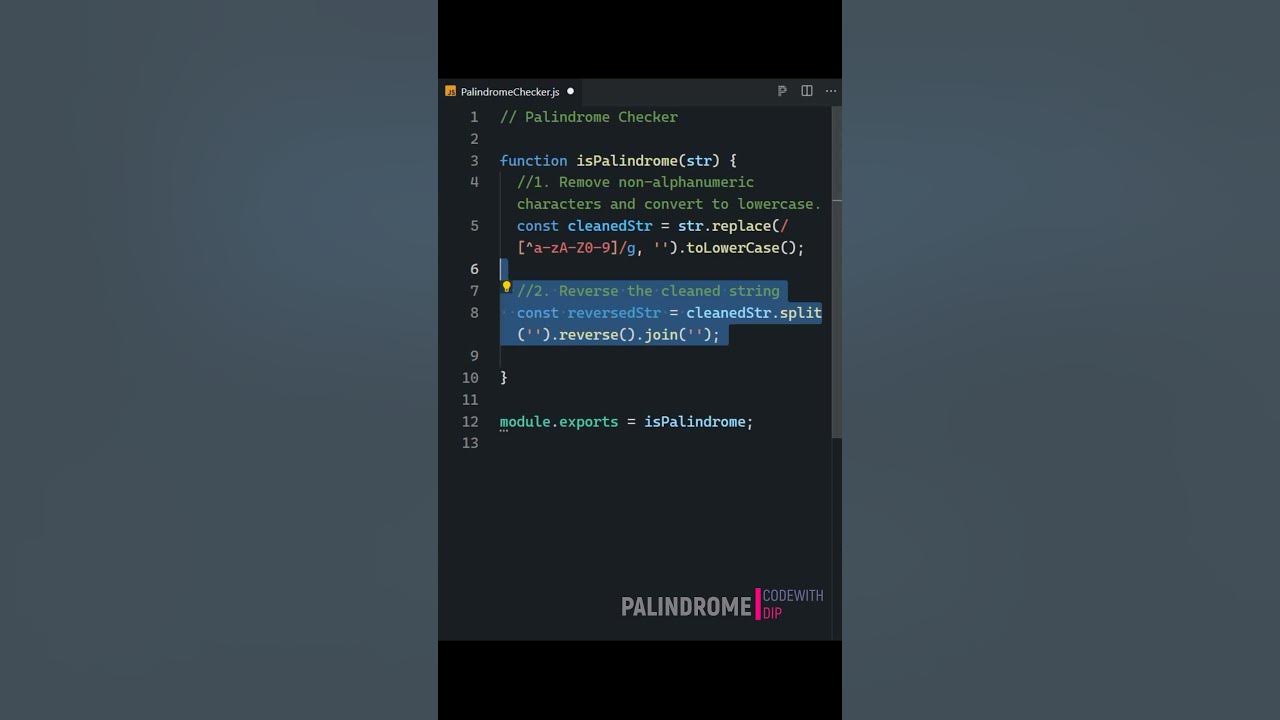 Javascript Palindrome Checker Javascript Interview Codewithdip Palindrome Youtube