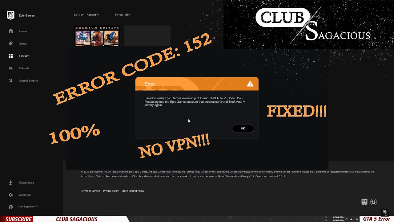 GTA V - Epic Game Authentication Error ( Code: 152 ) SOLUTION! | NO VPN ...