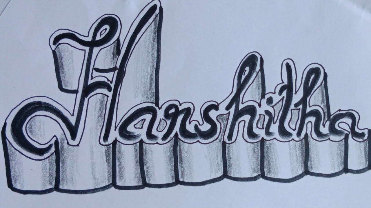 3D calligraphy art name Harshitha #drawing #3d #harshitha - YouTube