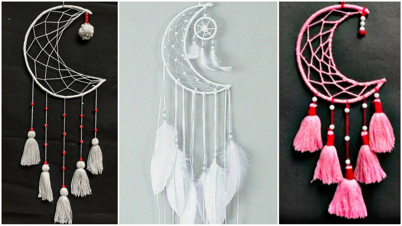 Very Easy Moon🌜 Dream Catcher making with wool || Woolen craft ideas ...