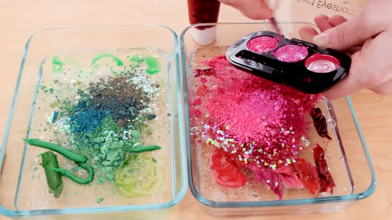 Mixing Makeup Eyeshadow Into Slime ! Red vs Green Special Series Part 3 ...