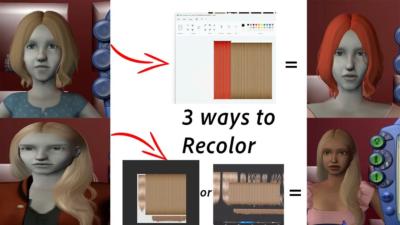 Sims 2: Different Ways to Recolor Hair - YouTube