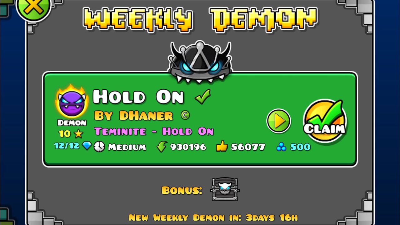 (Geometry Dash) Hold On 100% COMPLETE (Weekly Demon Level) (FINALLY ...