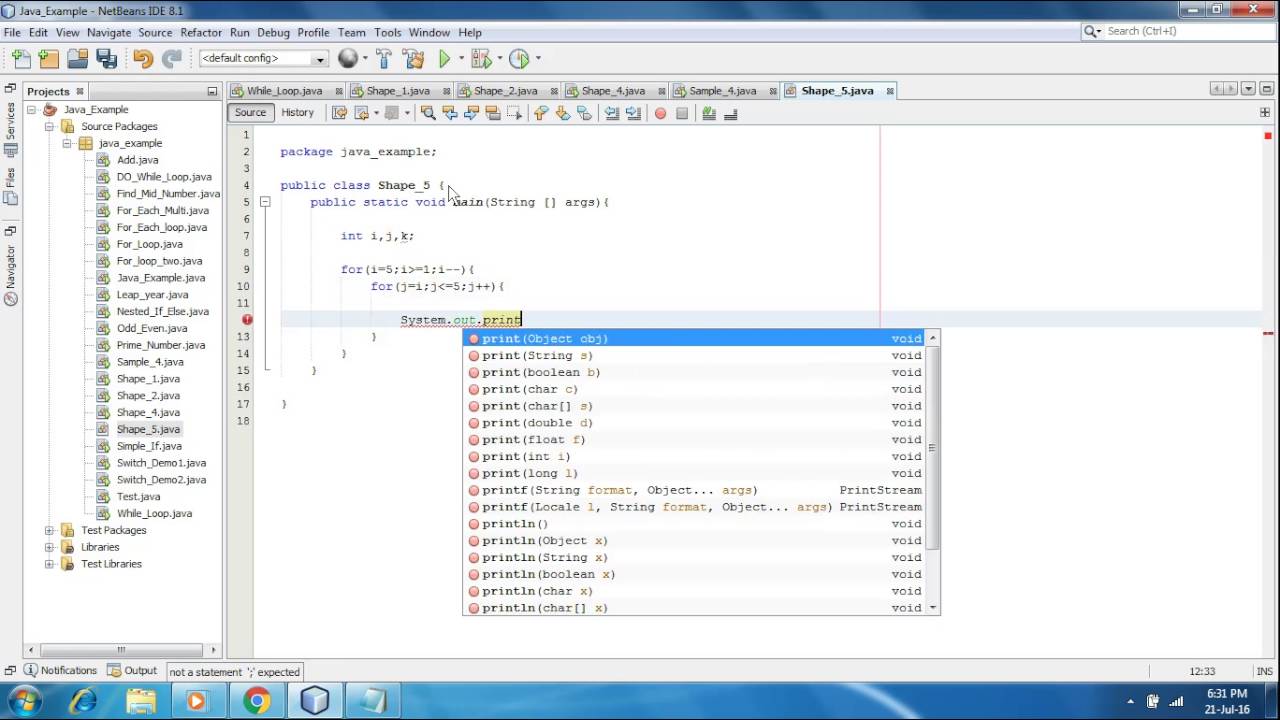 Java Program to print the * shape using for loop part-5 - YouTube