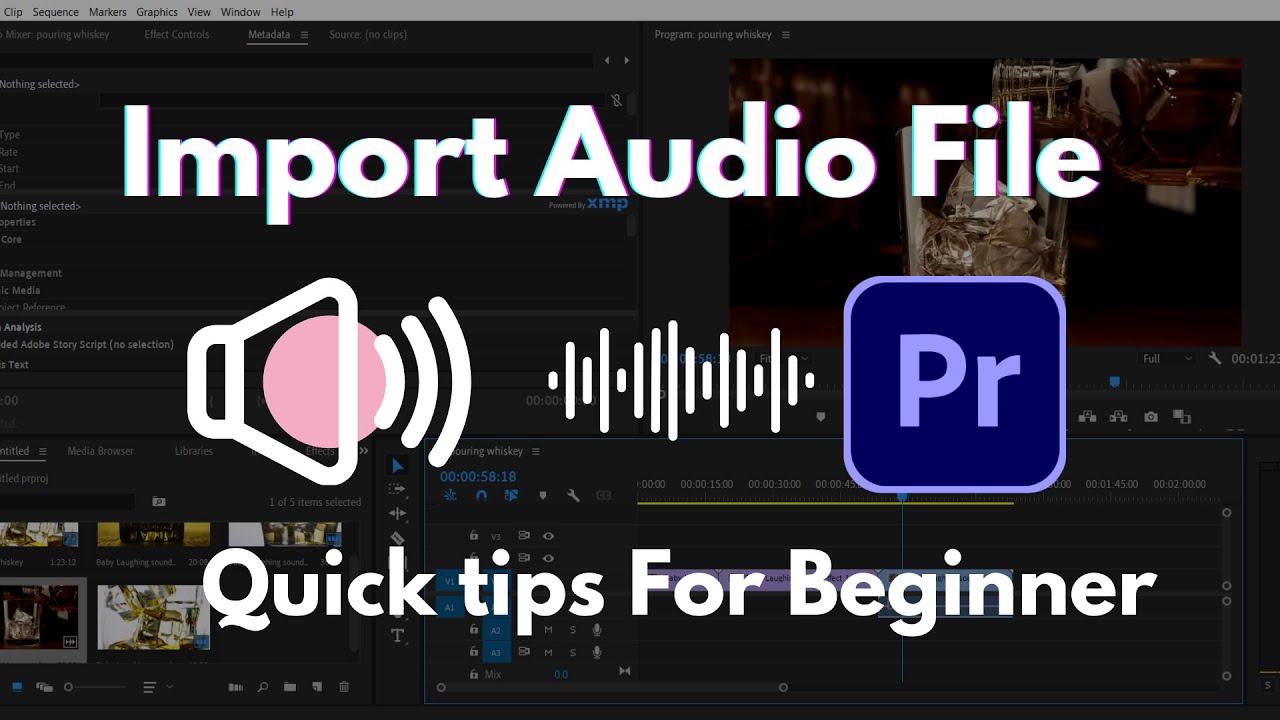 Import file from audio library in Premiere Pro - YouTube