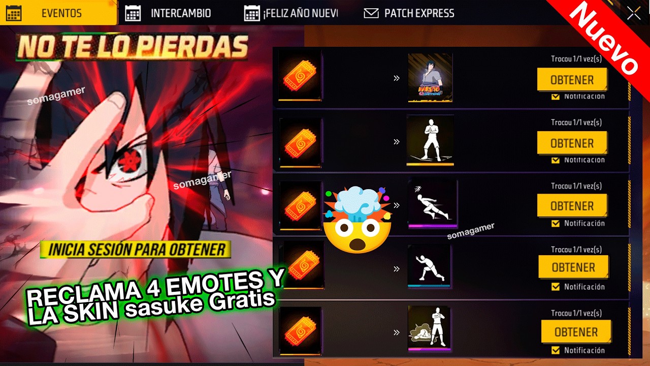 Consigue Skin de SASUKE Gratis, Elige tu Emote de Naruto Favorito ...