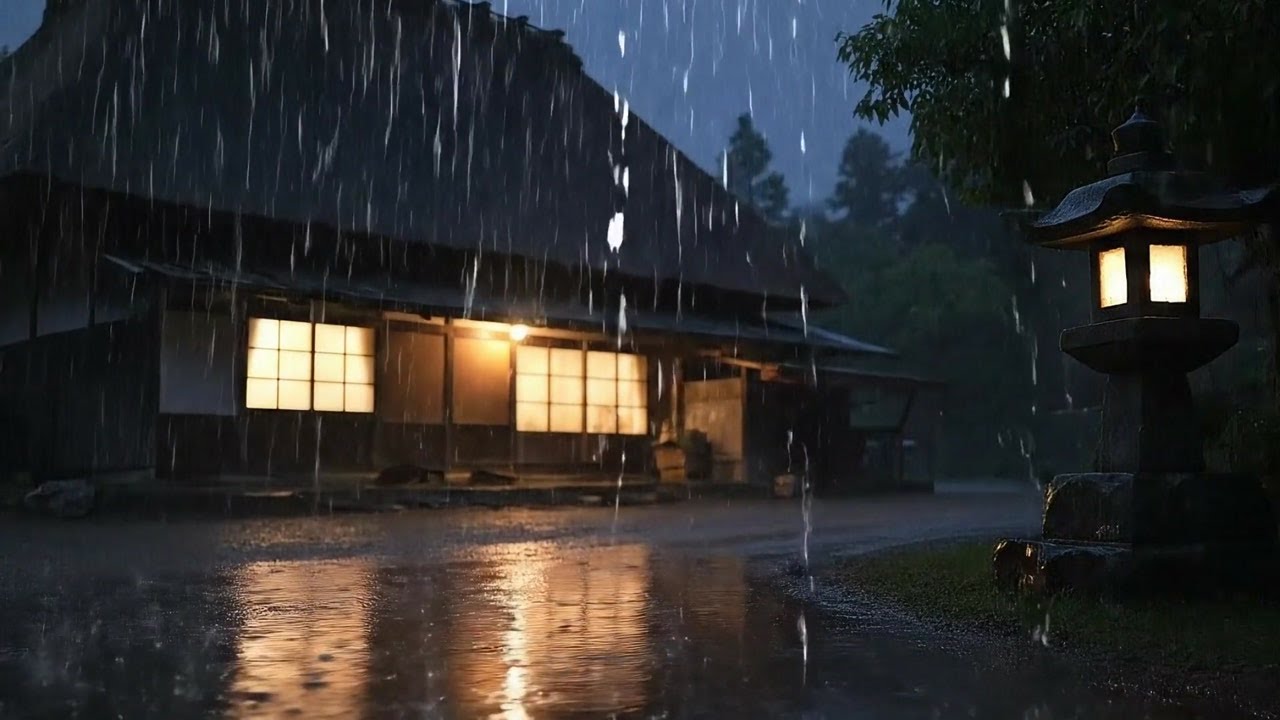 Japanese House in the Rain The Sound of Thunder & Raindrops for Deep ...