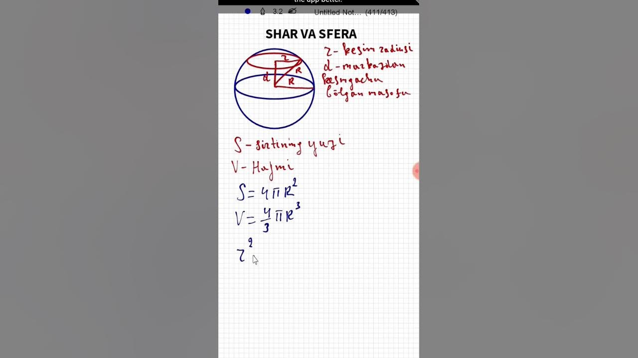 Shar Va Sfera Sirtining Yuzi Va Hajmi Youtube