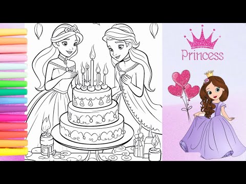 Coloring PRINCESS AND BIRTHDAY CAKE | Coloring page - YouTube