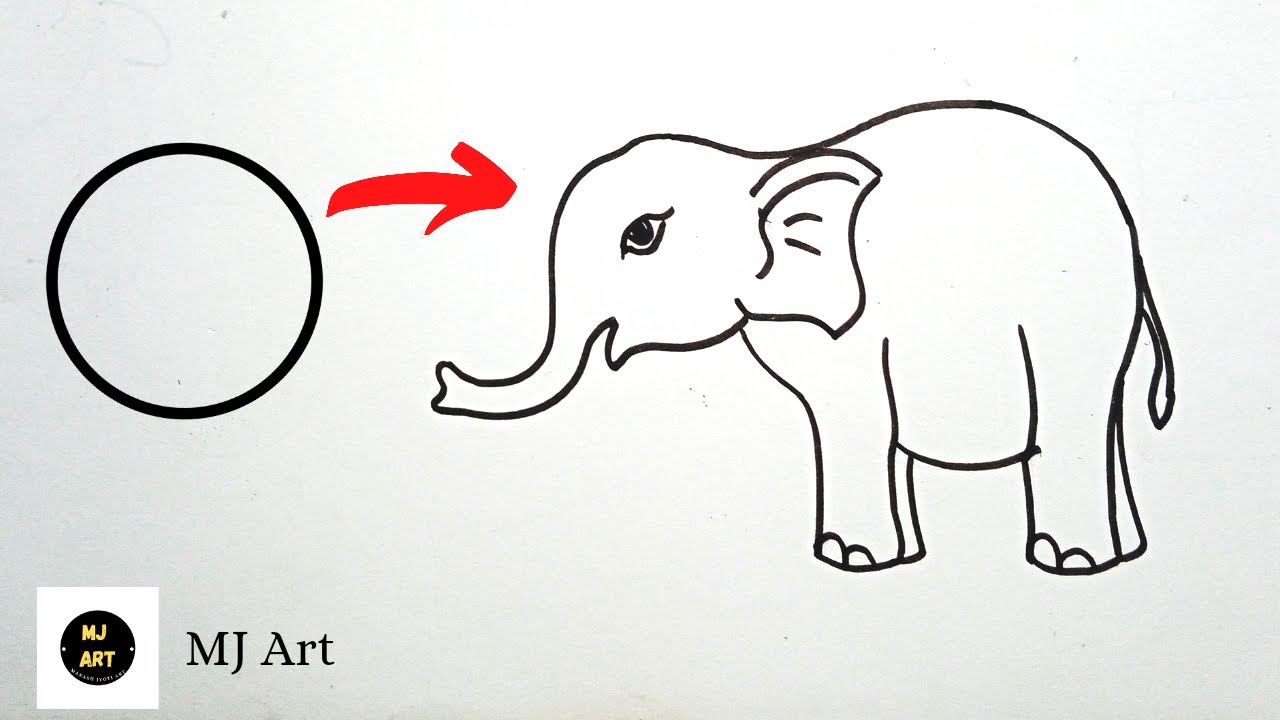How to draw Elephant with circle || Easy little elephant drawing - YouTube