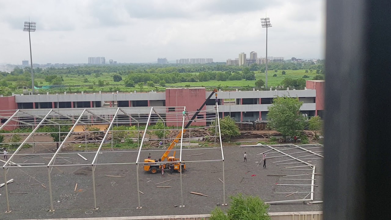 Construction of covid center in Mumbra Stadium - YouTube