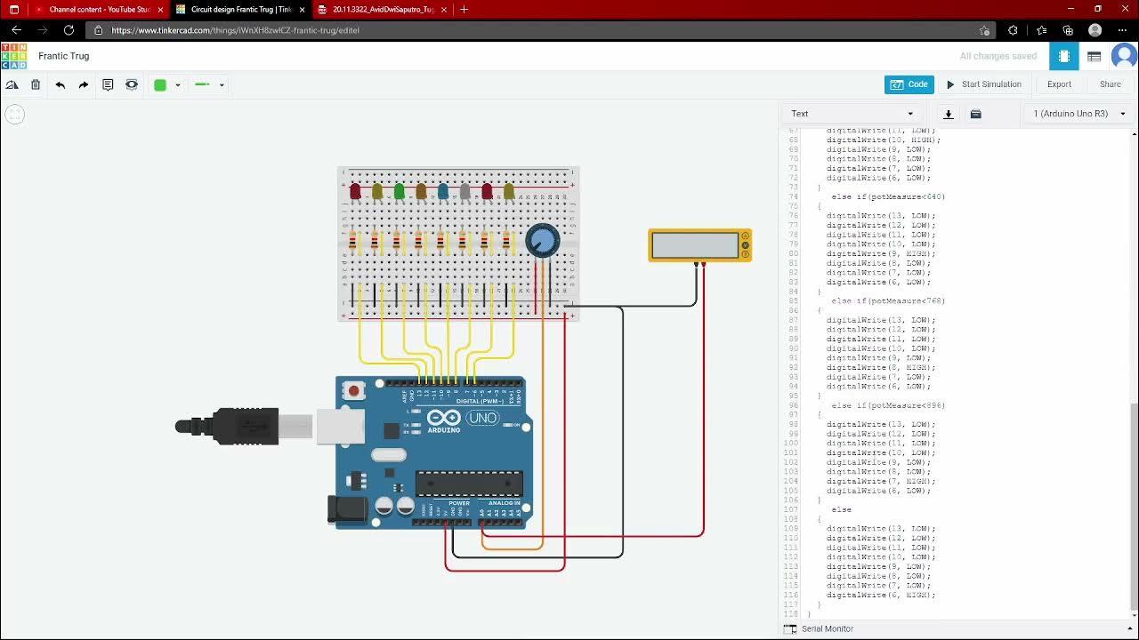 penggunaan thinkercad untuk arduino uno menyalakan led dengan potensiometer - YouTube