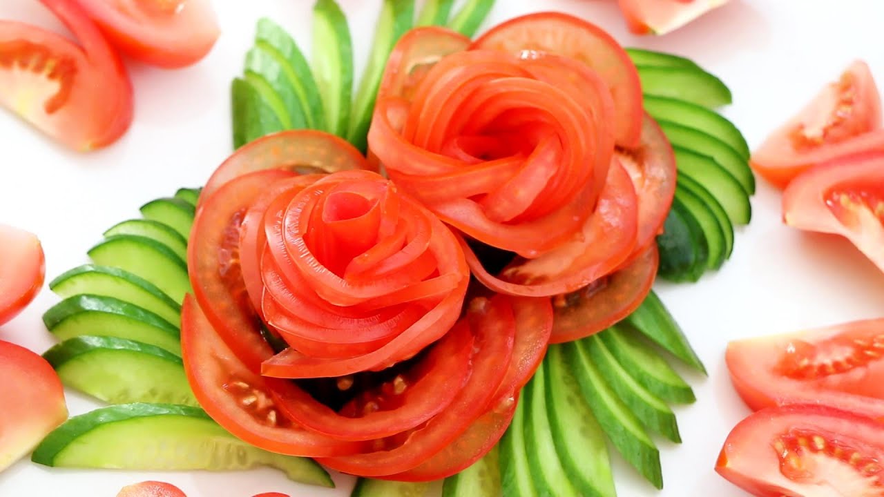 Simple Lovely Tomato Butterfly & Tomato Rose Flower Design - YouTube