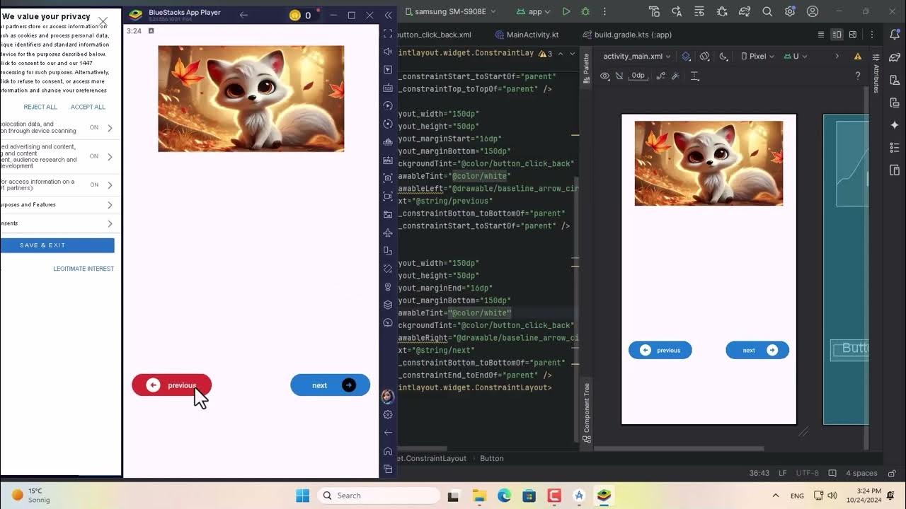 Button and imageview in android studio - YouTube