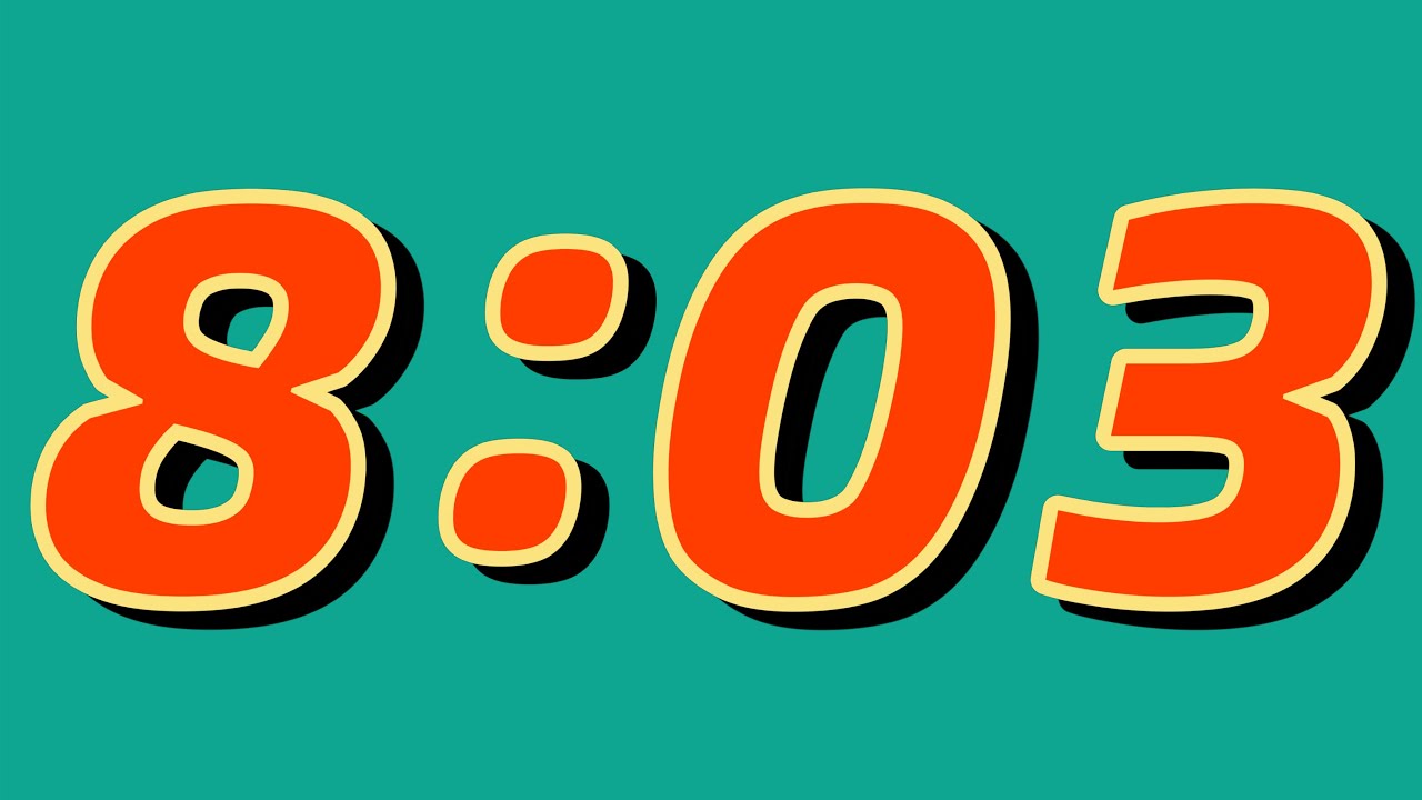 8 Minute and 3 Second Countdown Timer ⏰ | Bright green screen and huge numbers - YouTube