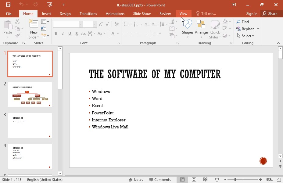 Switch from the current view of the slide to the Slide Sorter view ...