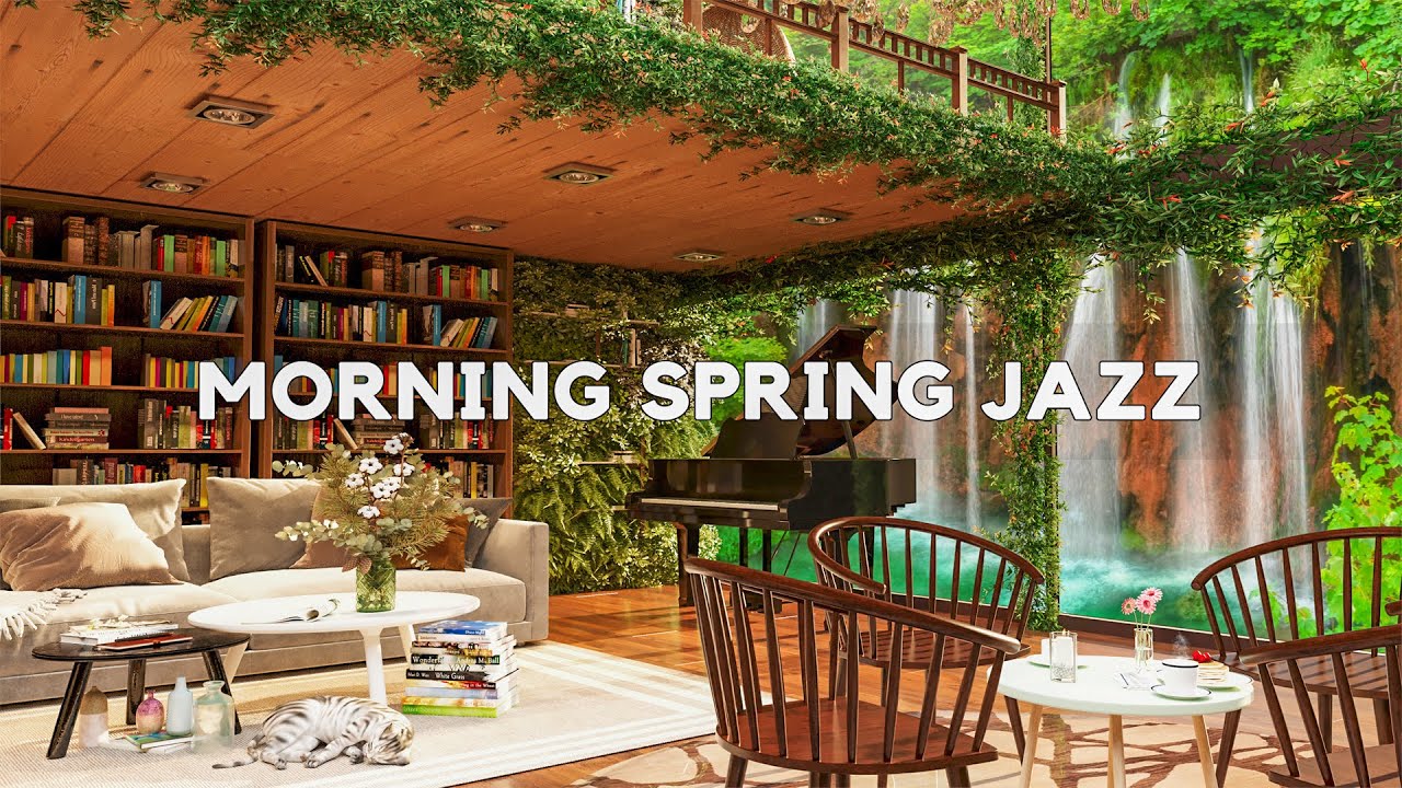 4K Peaceful Spring Morning & Relaxing Spring Bossa Nova Music in Coffee ...