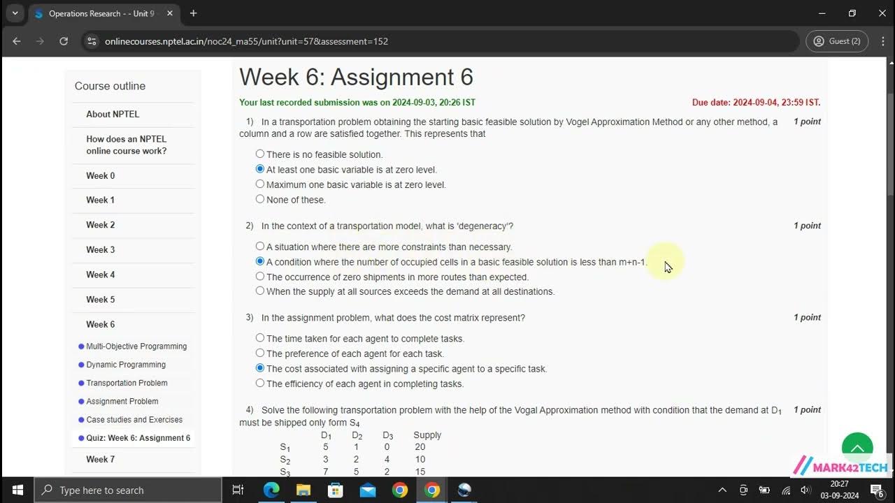 NPTEL Operations Research Week6 Assignment 6 Solution August 2024 - YouTube