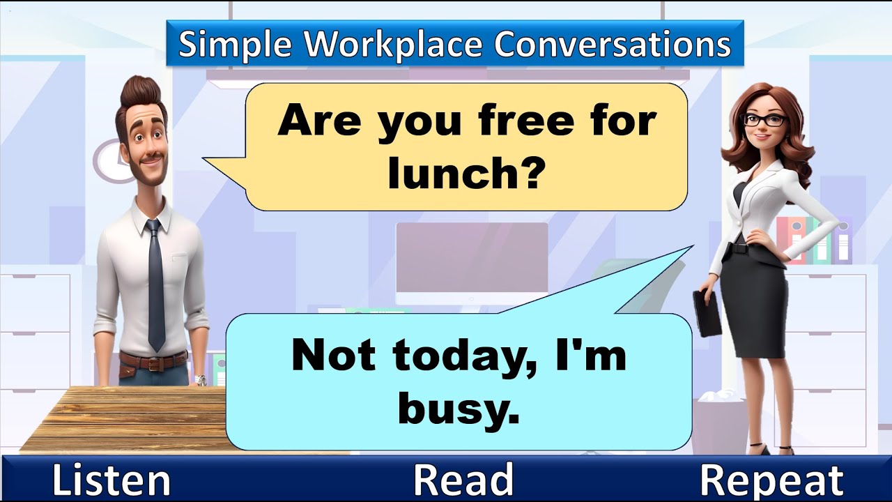 English Conversation Practice | Simple Basic Workplace Conversations ...