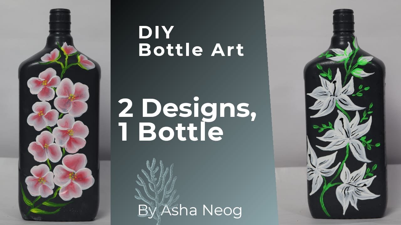 2 Easy bottle decor ideas | DIY 2 easy bottle painting | One stroke ...