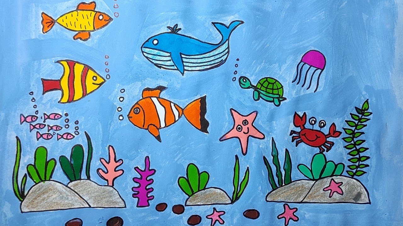 Under water drawing / aquatic animals drawing / drawing for kids - YouTube