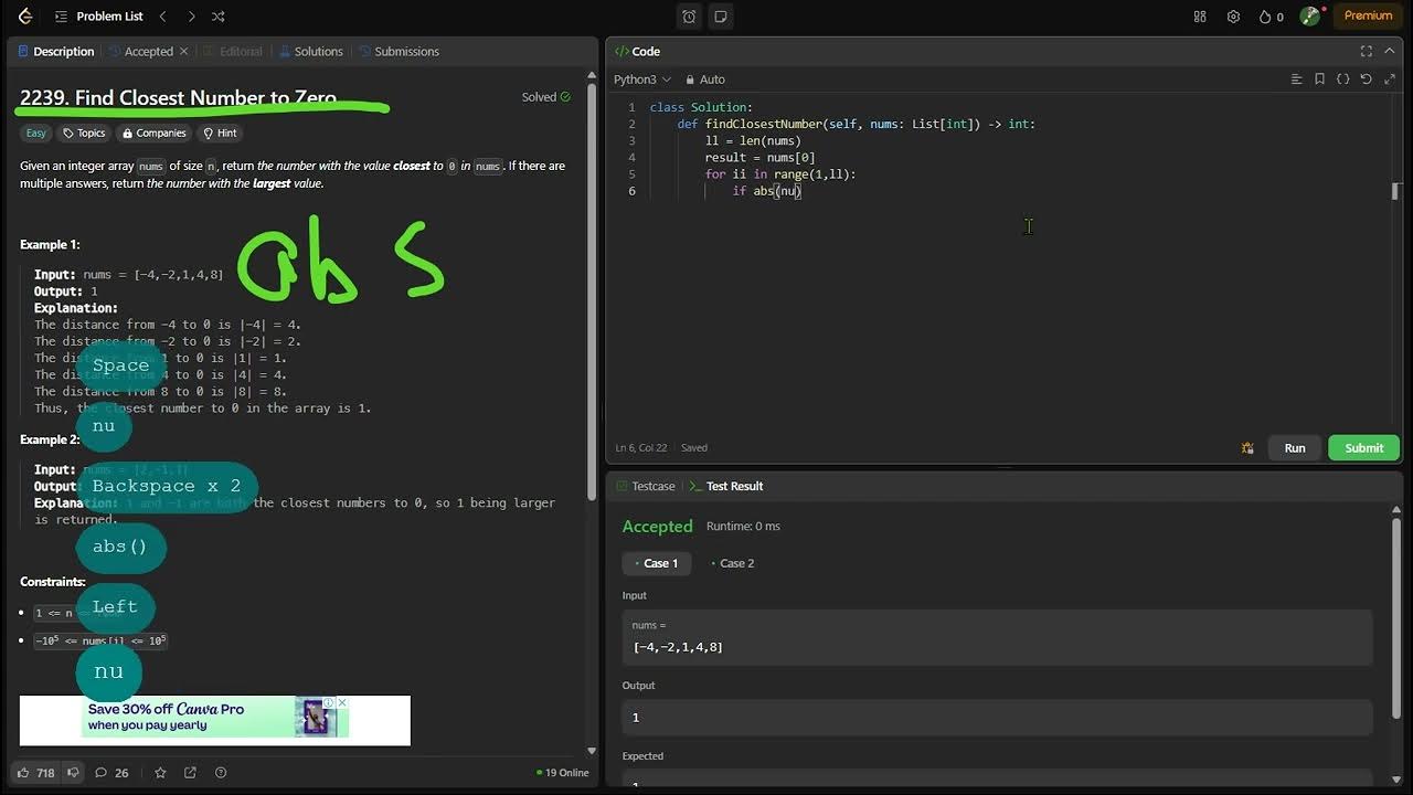 Leetcode easy problem 2239. Find Closest Number to Zero | devops python practice - YouTube