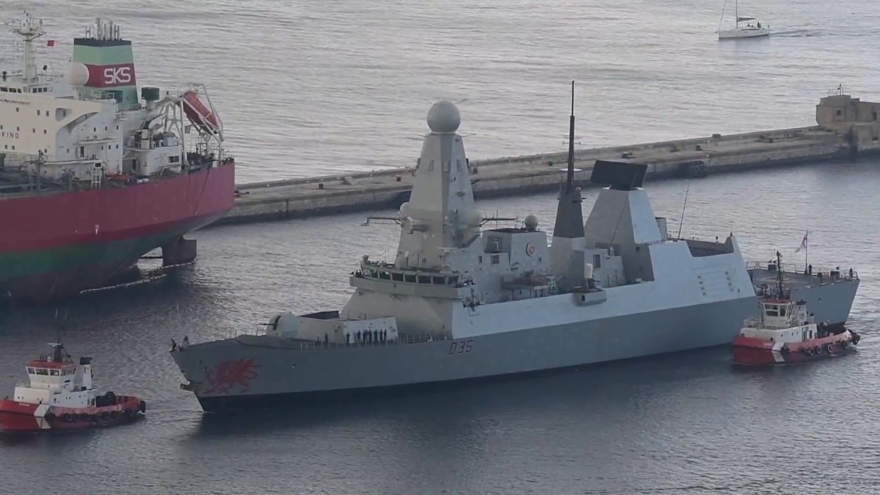 Arrival of Royal Navy Destroyer HMS Dragon at Gibraltar - YouTube