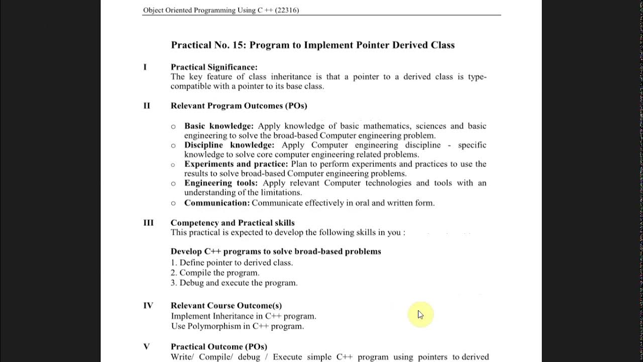 Experiment No 15 Oop22316 C Program To Implement Pointer To Derived Class Youtube
