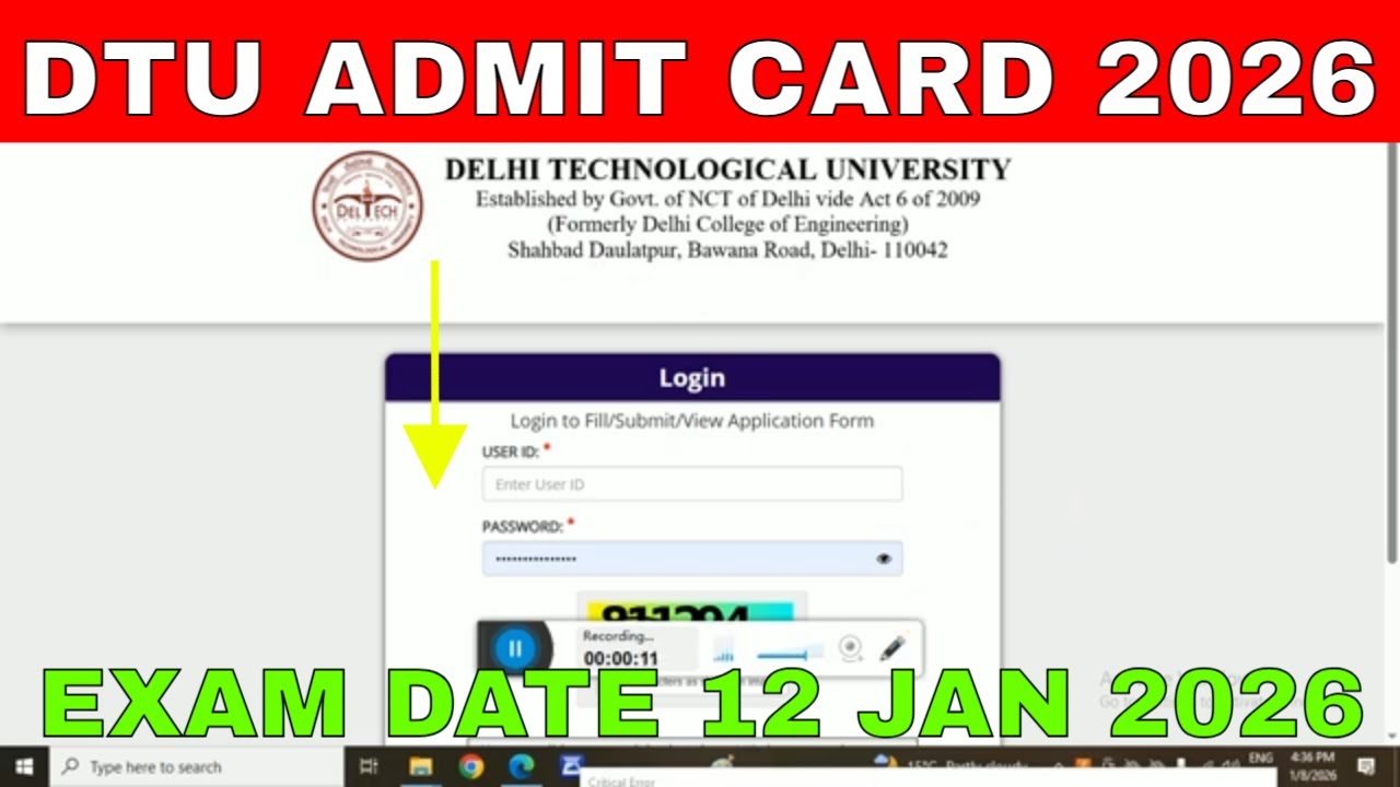 DELHI TECHNOLOGY UNIVERSITY ADMIT CARD 2026 | DTU ADMIT CARD NON ...
