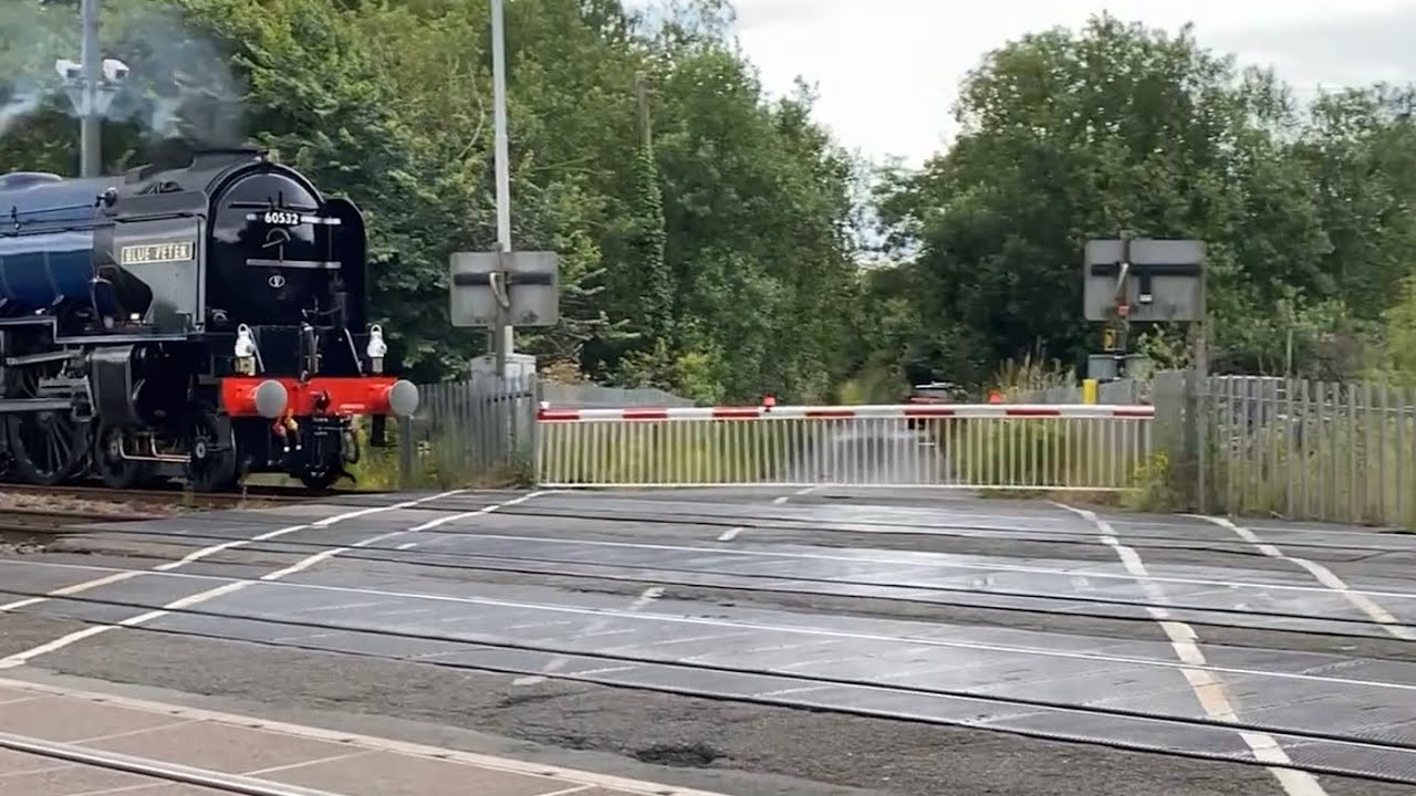 Blue Peter steam train passing through lolham level crossing ...