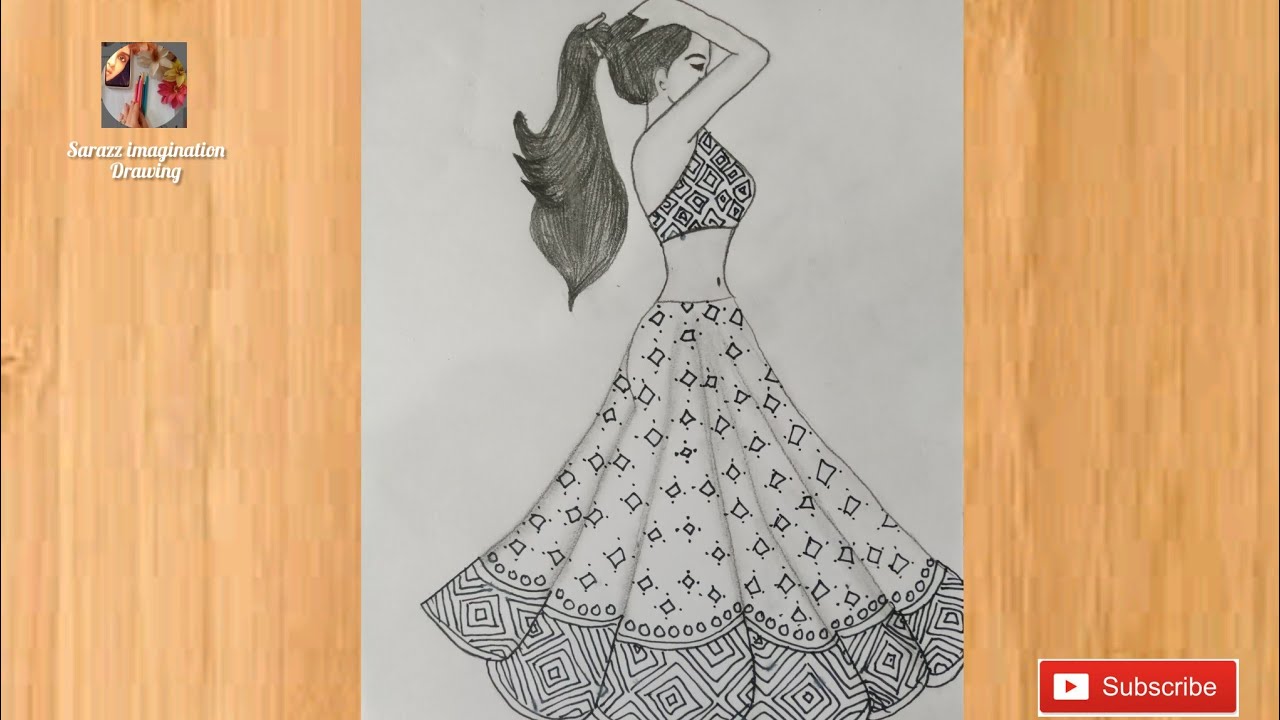 How to draw girl wearing beautiful stylish lehnga design || step by ...