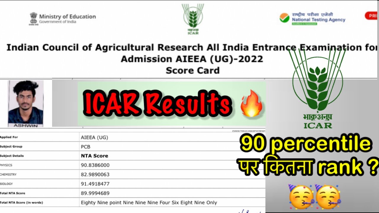 ICAR Rank card 90 percentile पर कितना रैंक || ICAR results 🔥 - YouTube